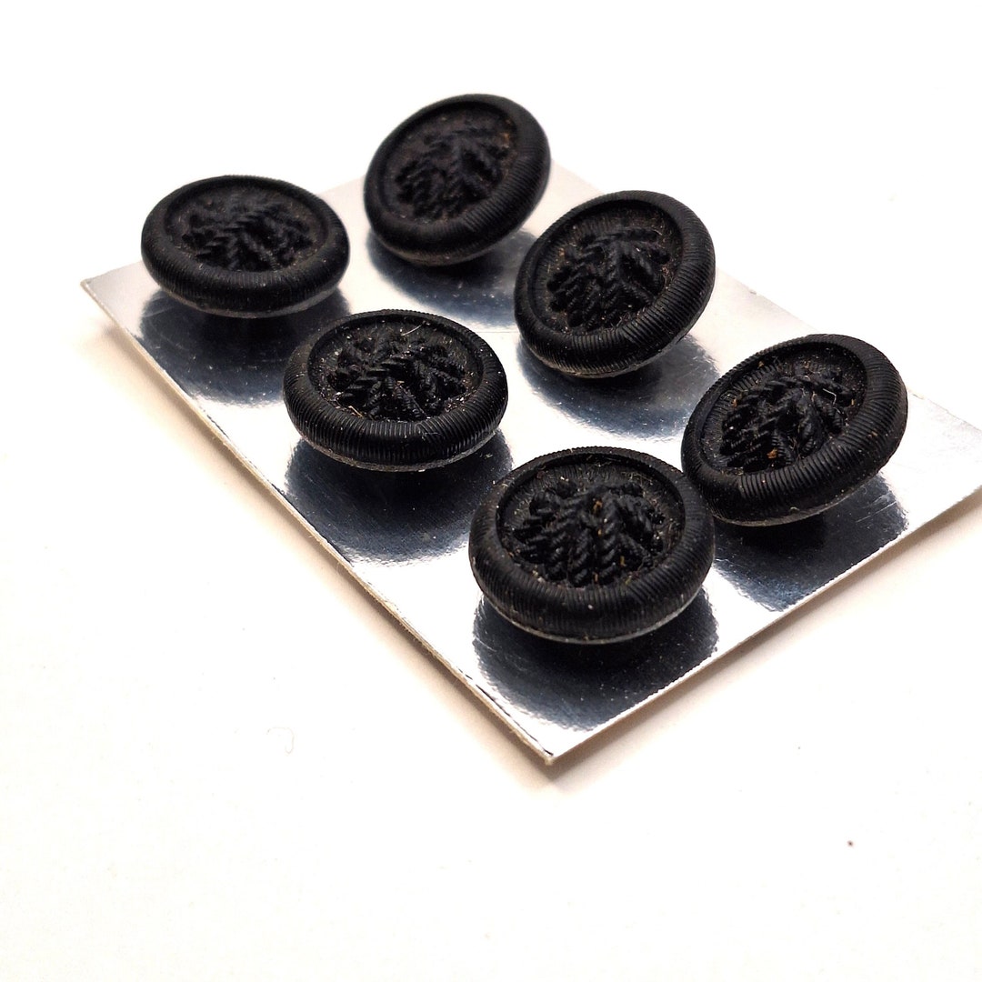 Black Glass Buttons With Woven Cord Design, Waistcoat Buttons, Romantic ...