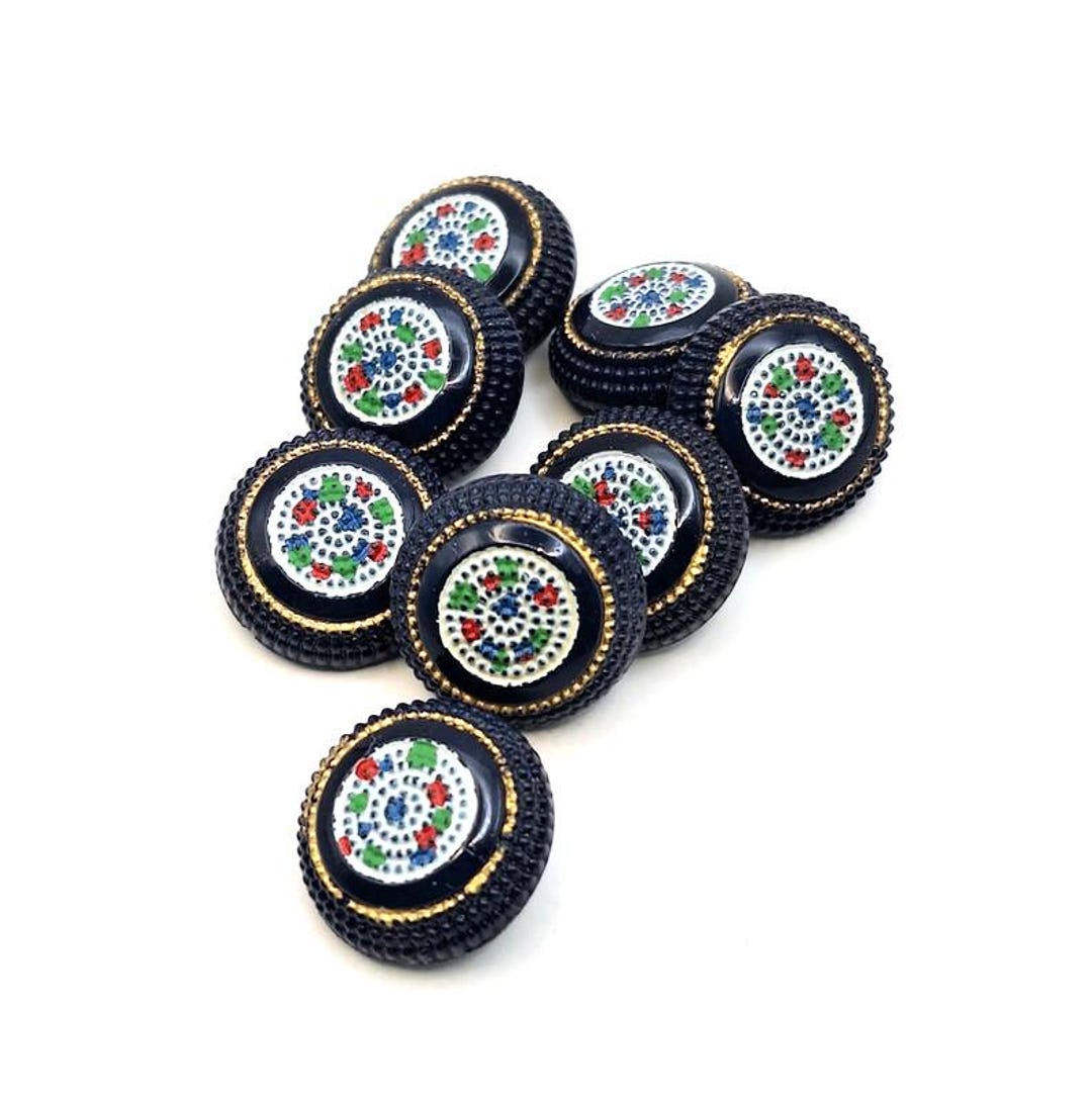 Folklore Style Royal Blue Glass Buttons With Tiny Raised Dots Hand ...