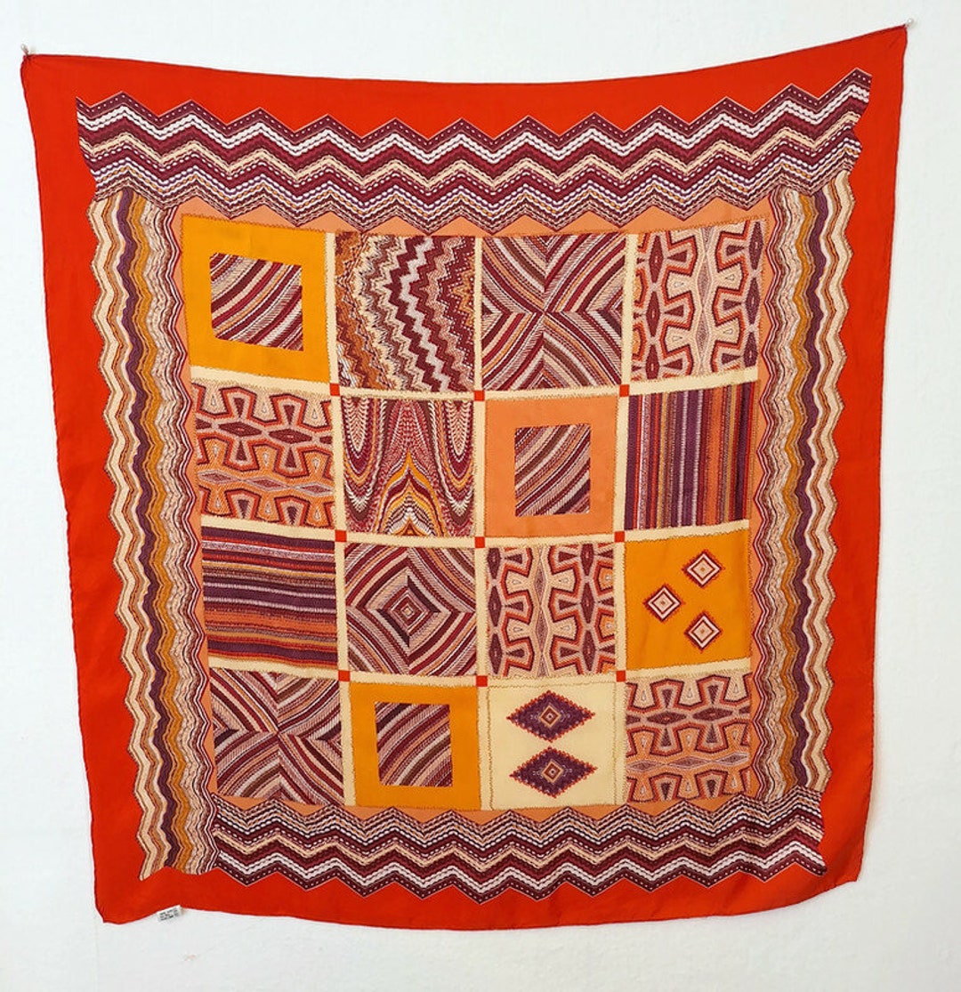 African Inspired Design Vintage Printed Silk Square Scarf, Aboriginal ...