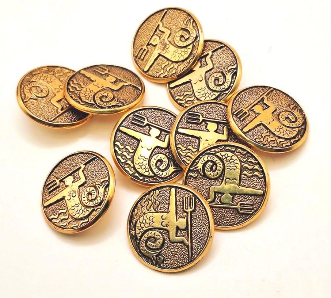 Greek Myths God Poseidon With Trident Copper Color Metal Look Buttons ...
