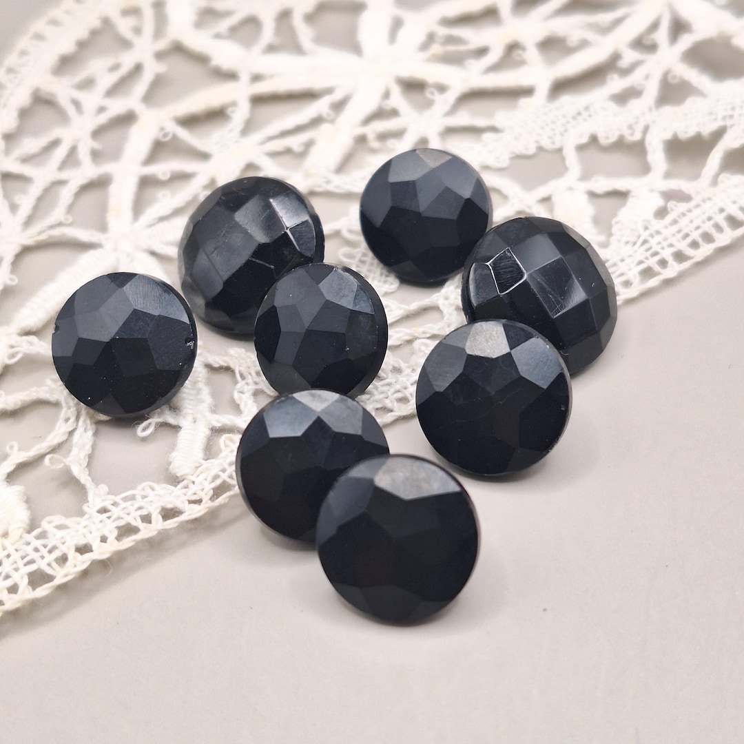 Antique Facet Cut French Jet Glass Buttons With Metal Shank 1900s Set ...