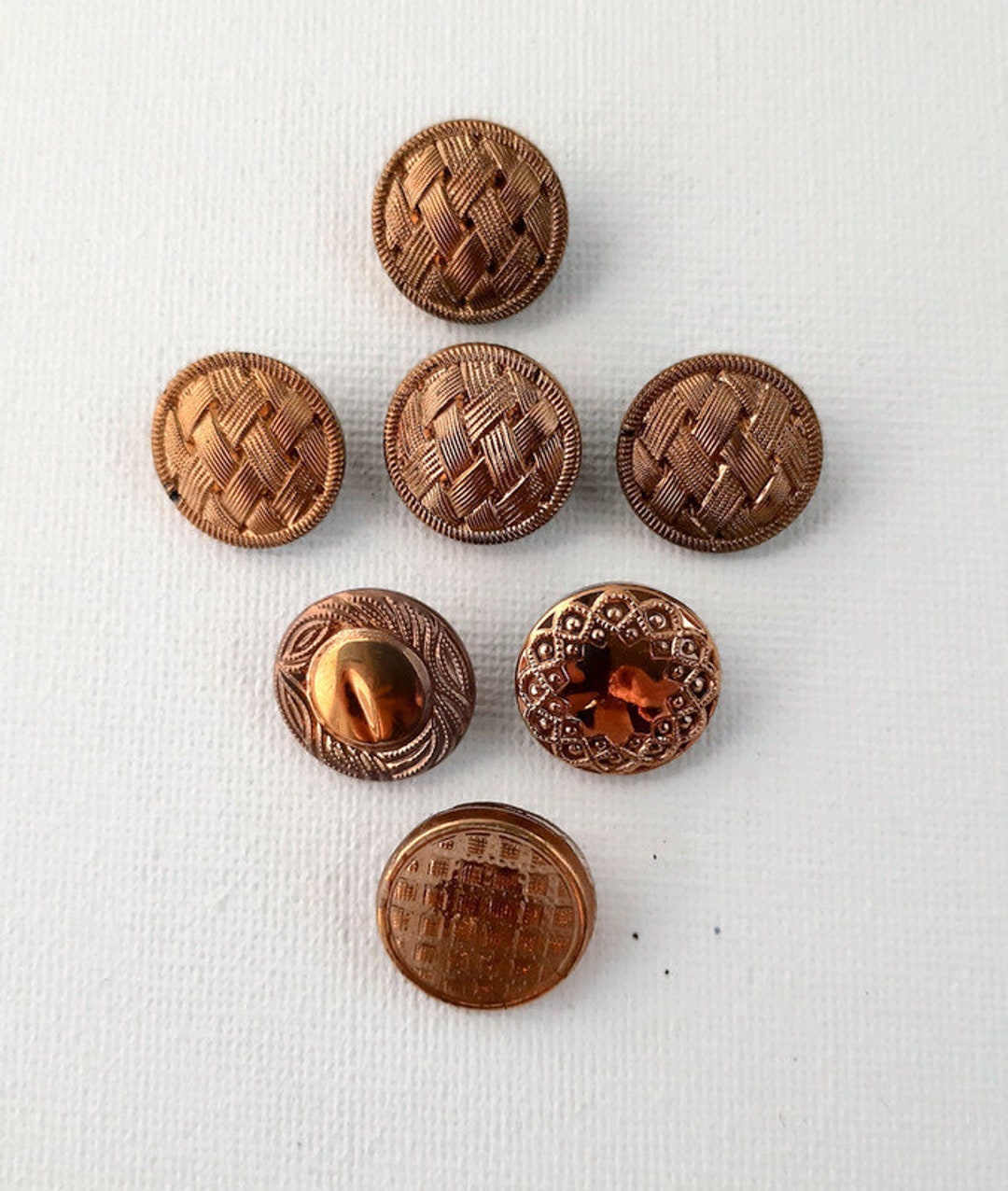 Gold Luster Vintage Czech Glass Buttons, 4 Basketweave and 3 Various ...