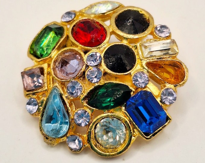 Large Fancy Multi Colored Rhinestone Button From the 90's, Variety of ...