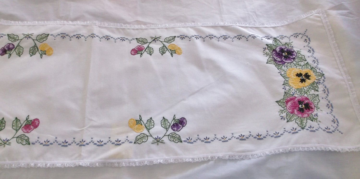Table Runner Hand Embroidered With Pansies - Etsy