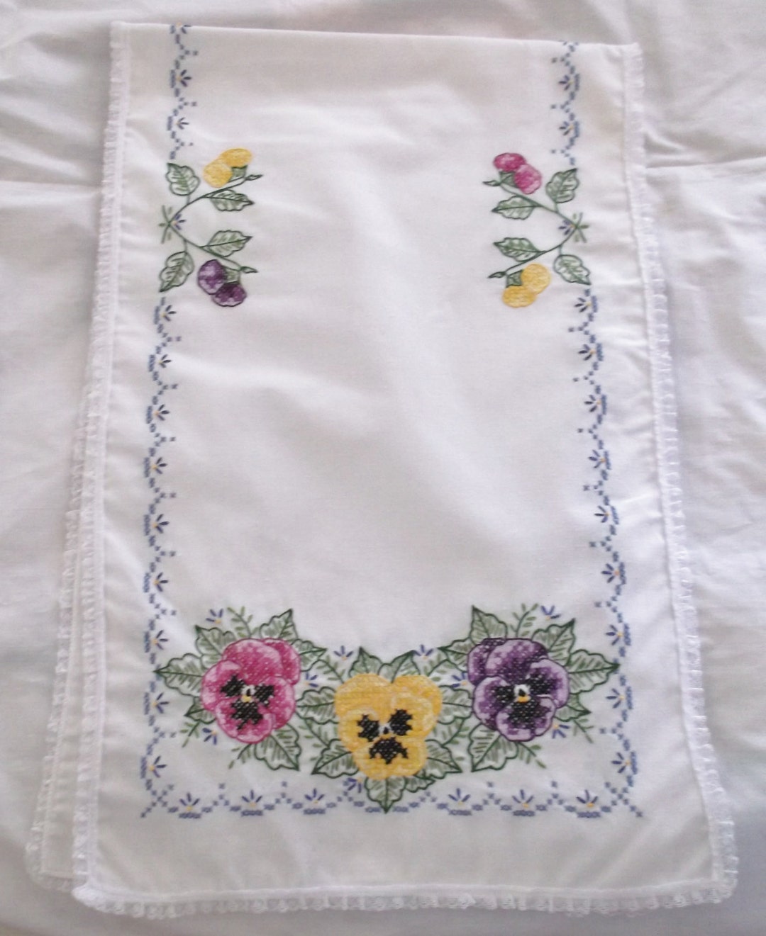 Table Runner Hand Embroidered With Pansies - Etsy