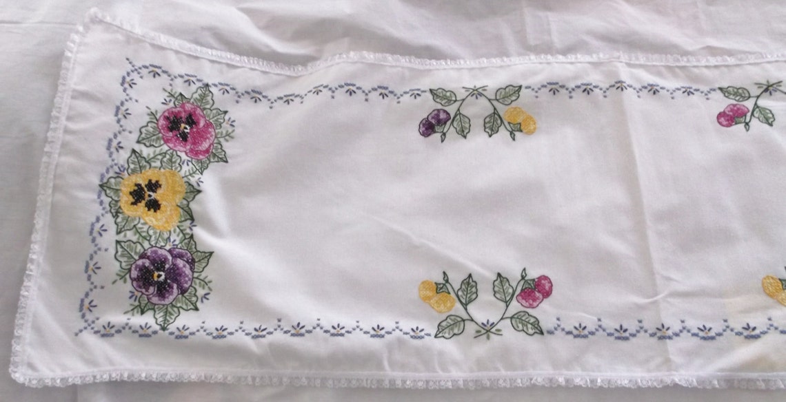Table Runner Hand Embroidered With Pansies - Etsy