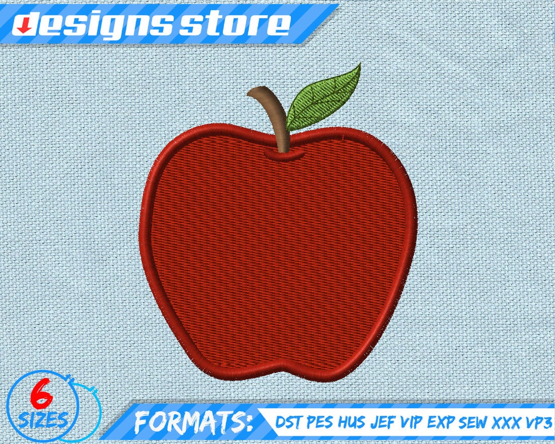 APPLE EMBROIDERY DESIGN, Teacher Fruit School Machine Embroidery Design ...
