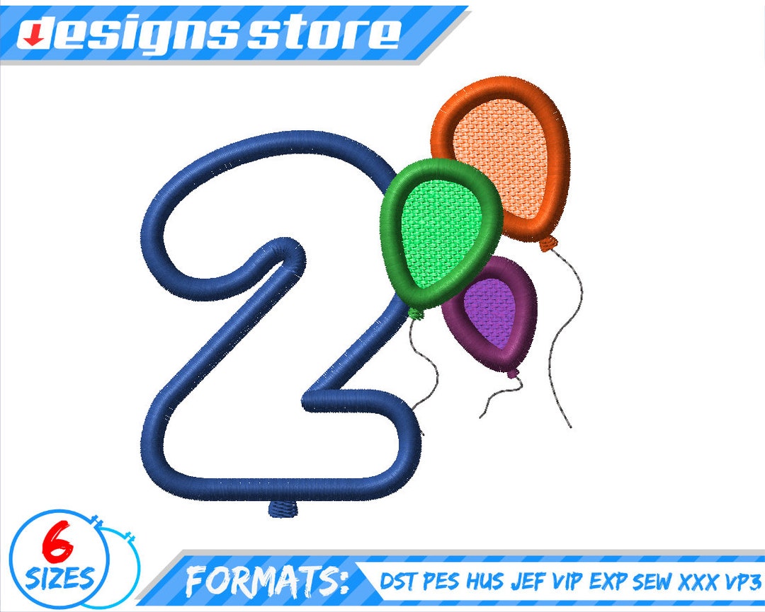 BIRTHDAY Number 2 BABY APPLIQUE Design, Birthday Balloon Embroidery ...