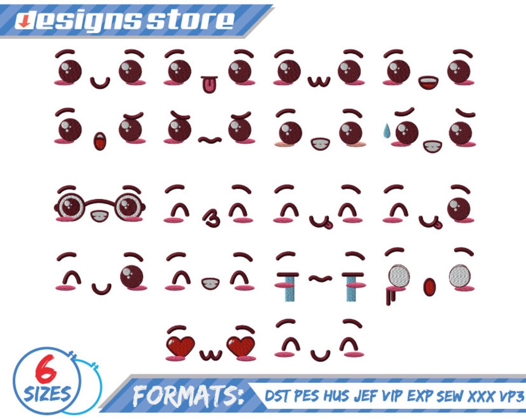 FACE EMBROIDERY DESIGN Cute Kawaii Face Embroidery Design Plushie Doll ...