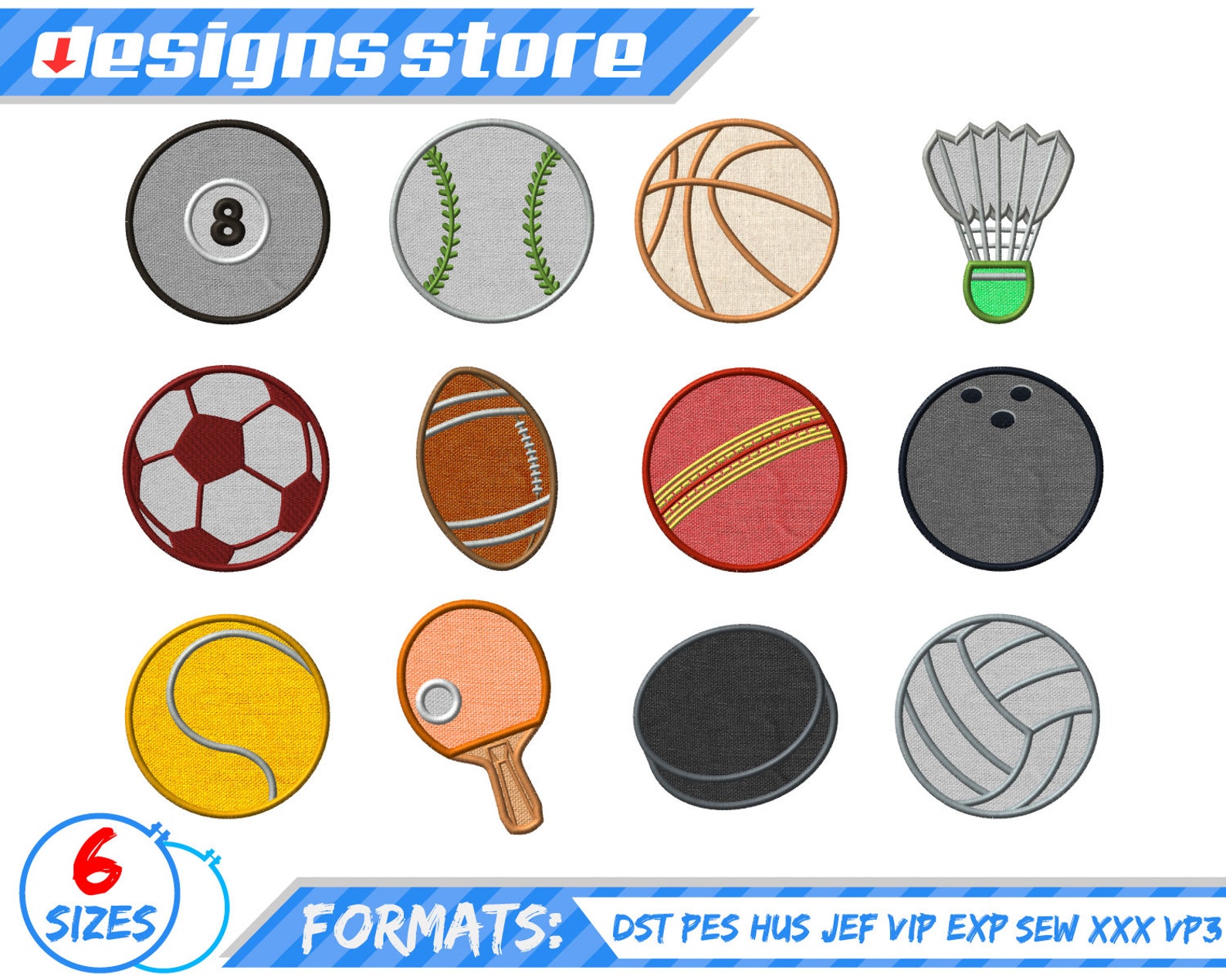 SPORT APPLIQUE EMBROIDERY Design Ball Basketball Football Softball ...