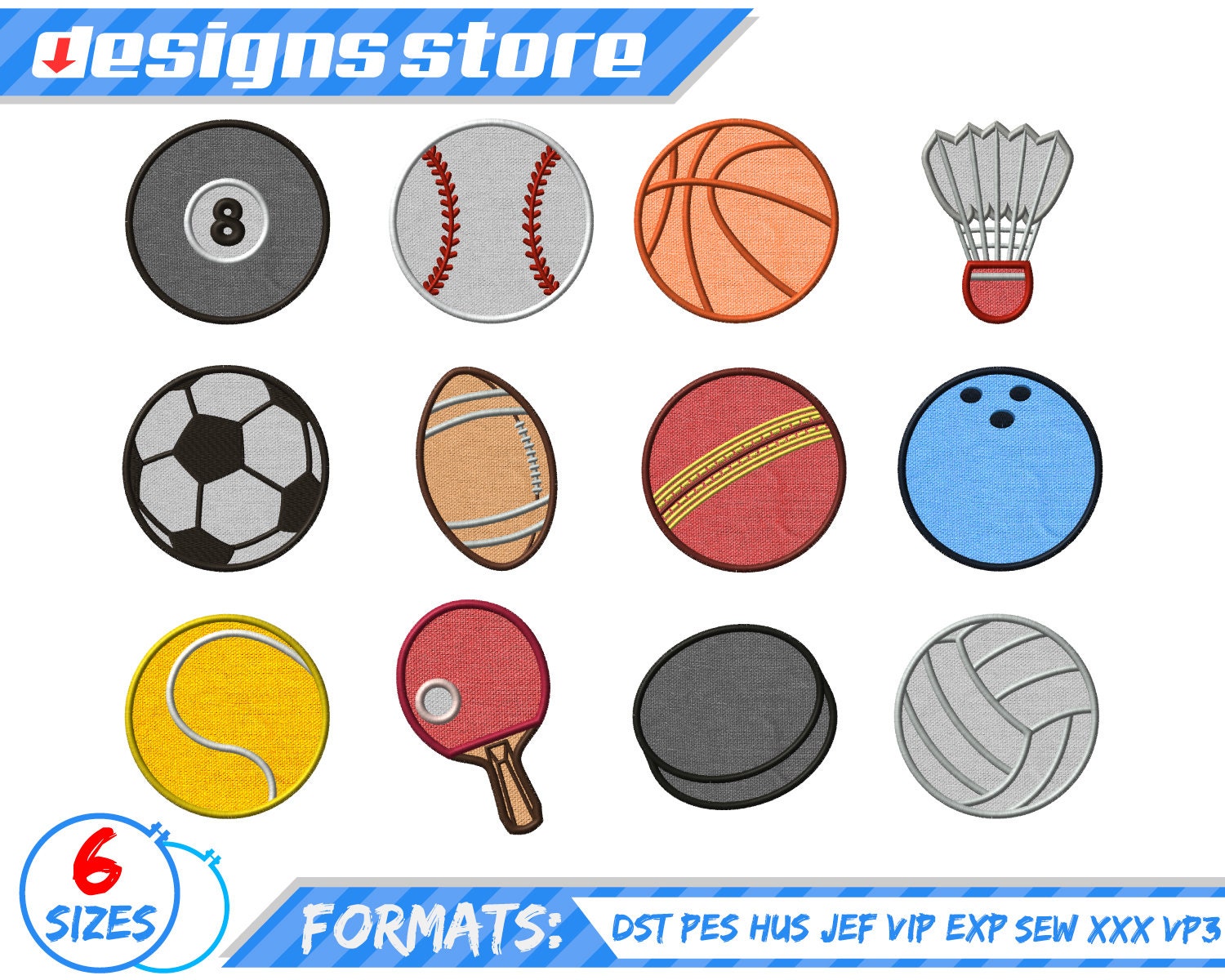 SPORT APPLIQUE EMBROIDERY Design Ball Basketball Football Softball ...