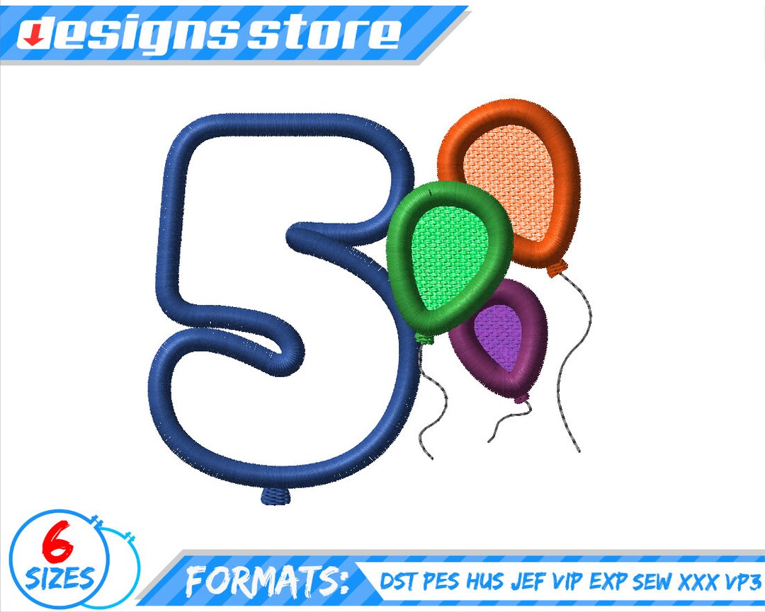 BIRTHDAY Number 5 BABY APPLIQUE Design, Birthday Balloon Embroidery ...