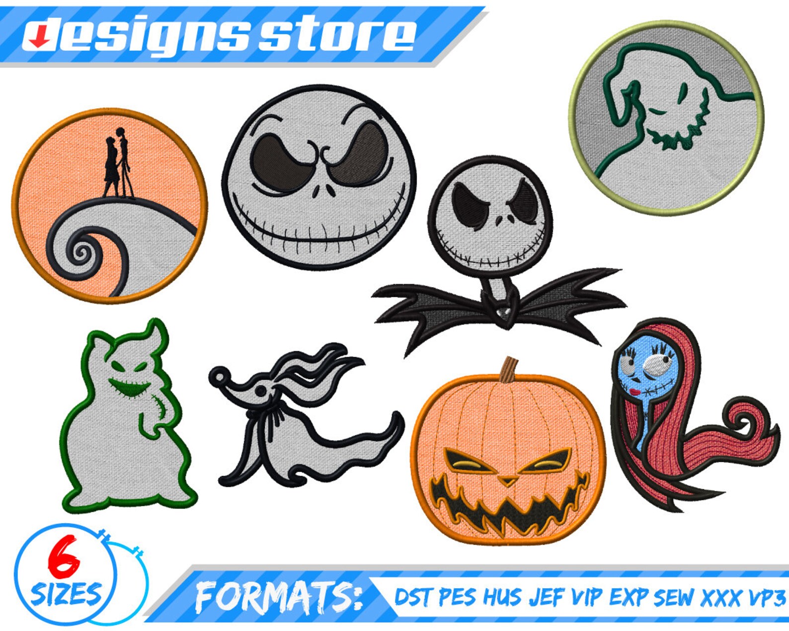 NIGHTMARE BEFORE CHRISTMAS Applique Embroidery Design Halloween ...