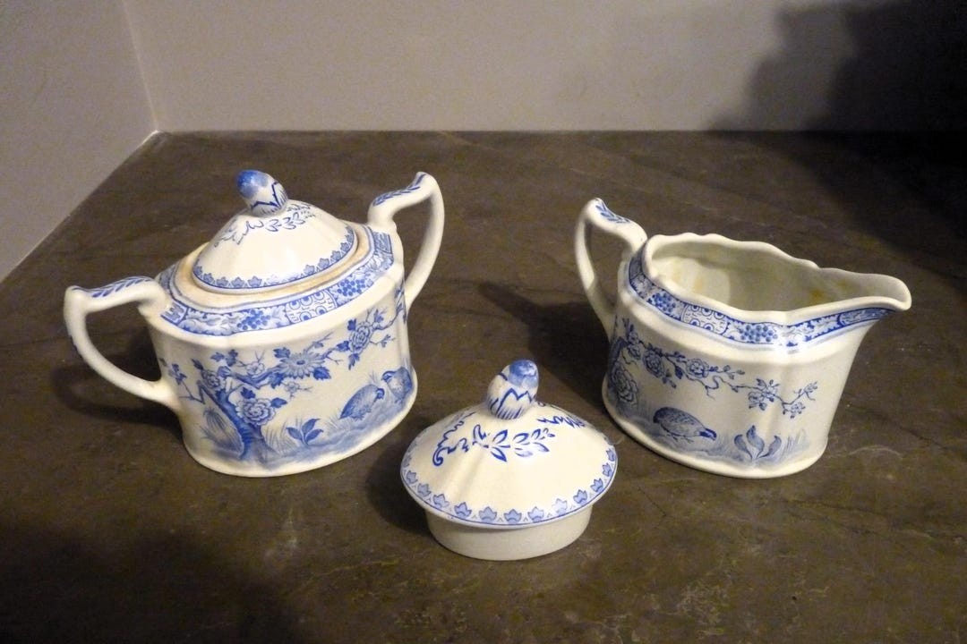 FURNIVALS Ltd England - Quail Blue - CHOICE: Sugar Bowl & Creamer Set ...