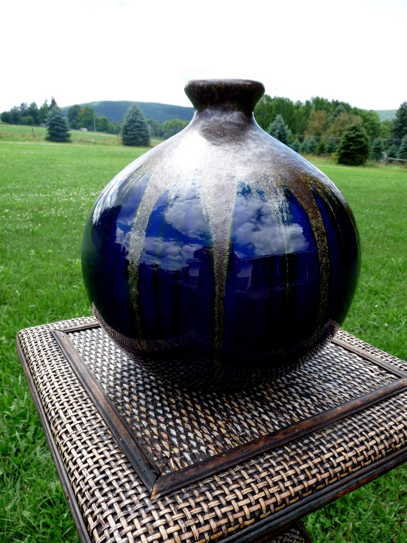 Modern Unsigned Studio Art Pottery LARGE Cobalt Blue Bulbous Ball ...