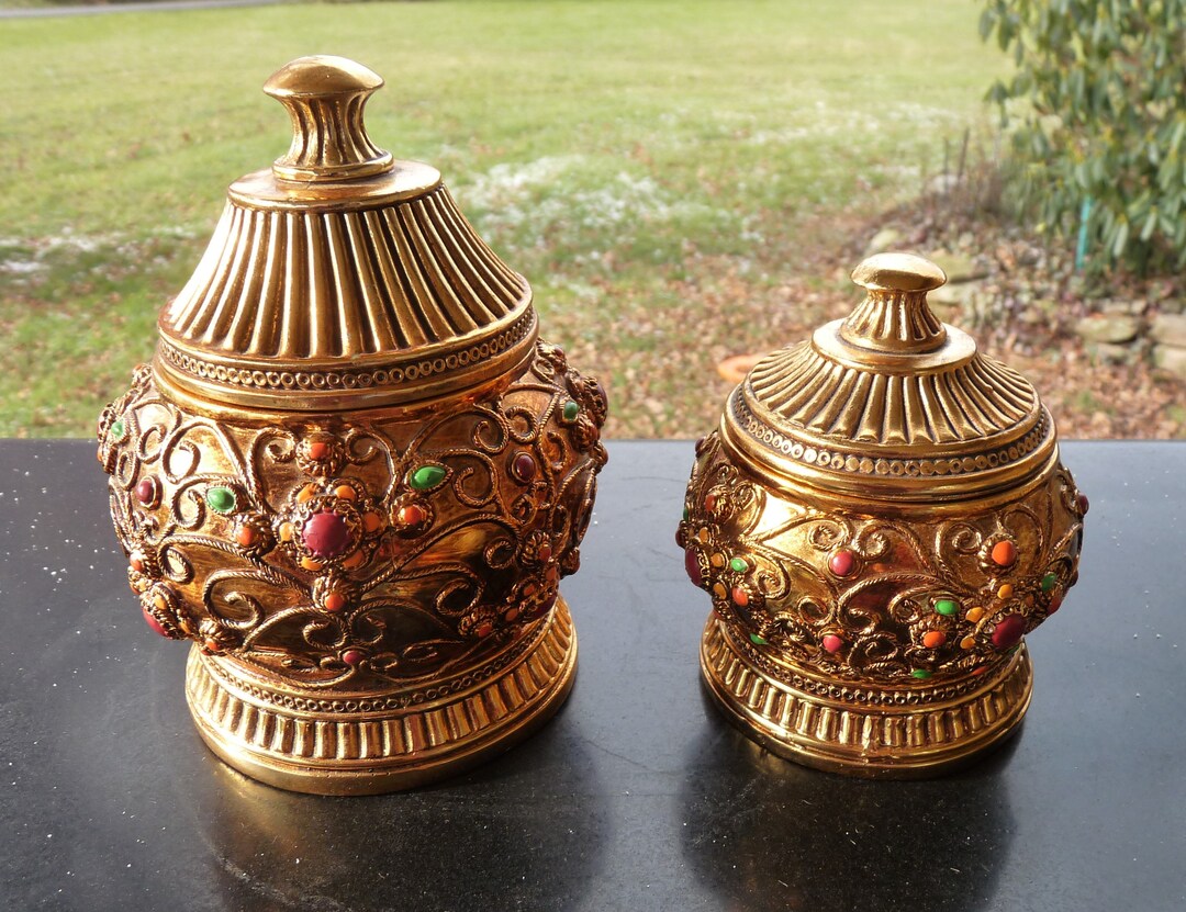 Embossed Globular Shaped Gold Resin Decorated With Fake Bejeweled ...