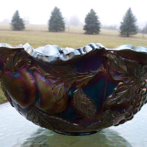 Dugan Glass Co. - MANY FRUITS Pattern - 8pc Antique Iridized Amethyst ...