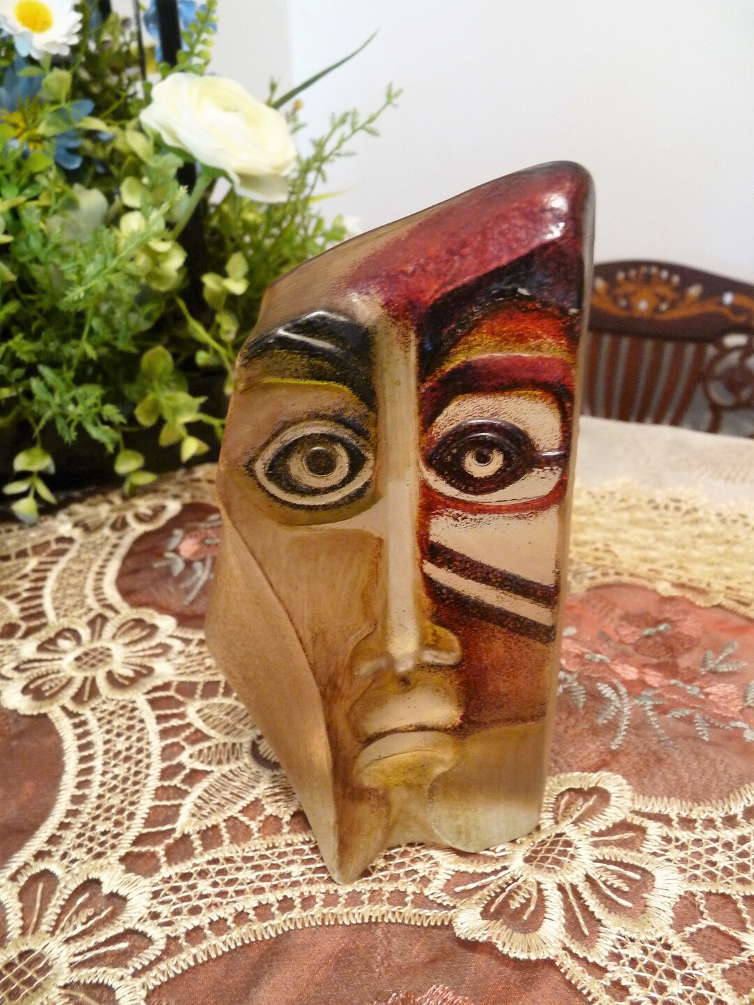 Mats Jonasson Maleras Sweden Full Lead Glass Face Mask Kiwok Figurine