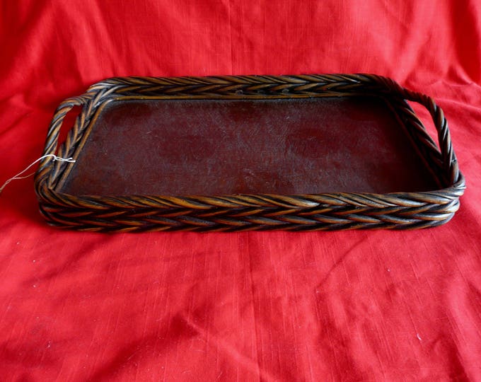 Woven Braid Handles and Sides - Dark Stained Wood - Double Handled 20.5 ...