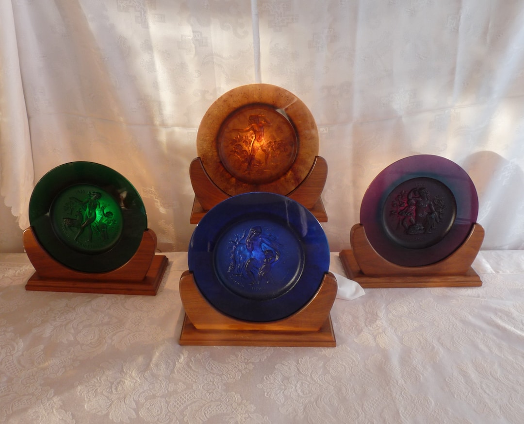 Daum Pate De Verre Crystal Plates Series FOUR SEASONS by Raymond Corbin ...