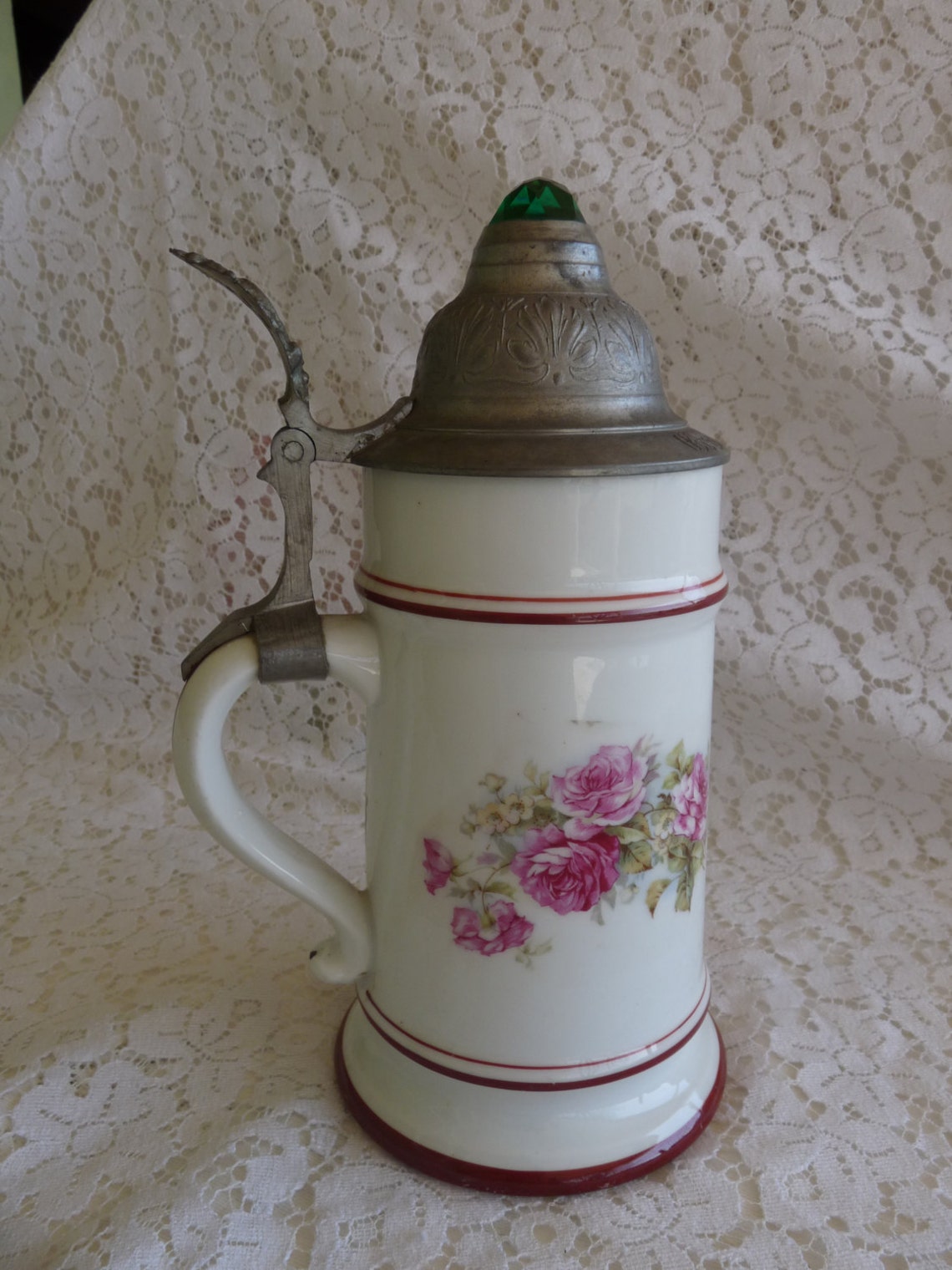 GERMAN Antique 1.5L Hand Painted Pink Flowers on Porcelain - Etsy