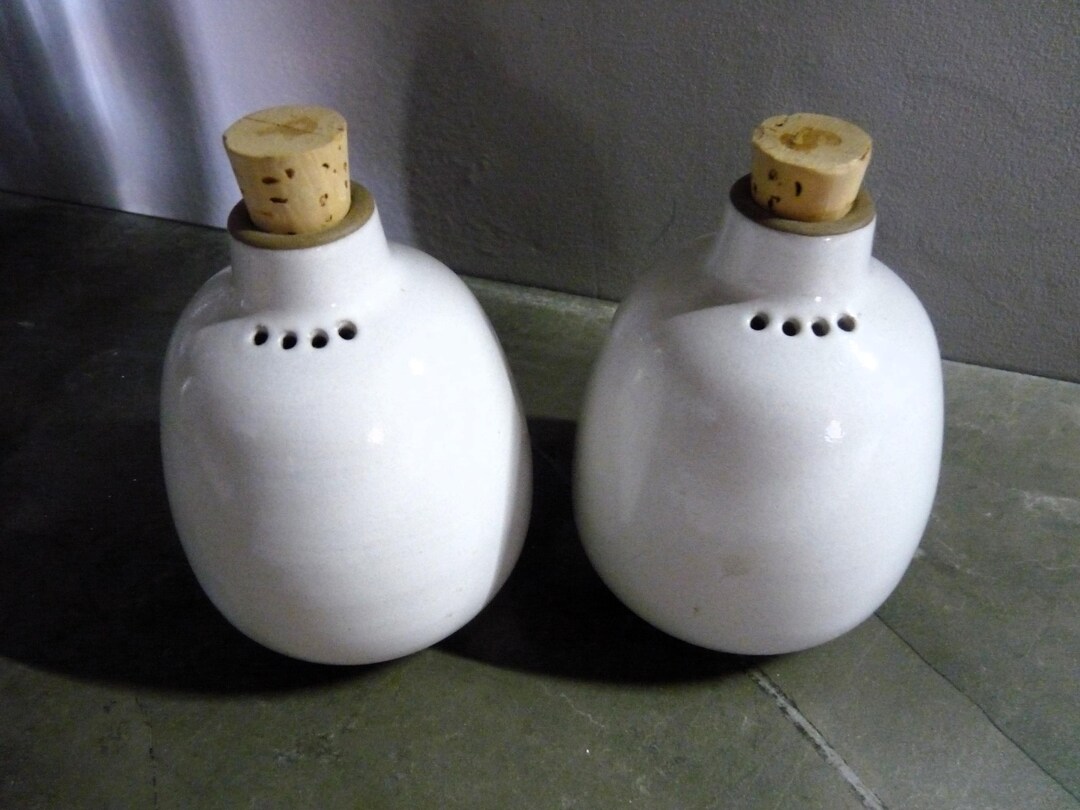 Edith Heath MCM White Ceramic Salt & Pepper Shakers With Cork Tops in ...