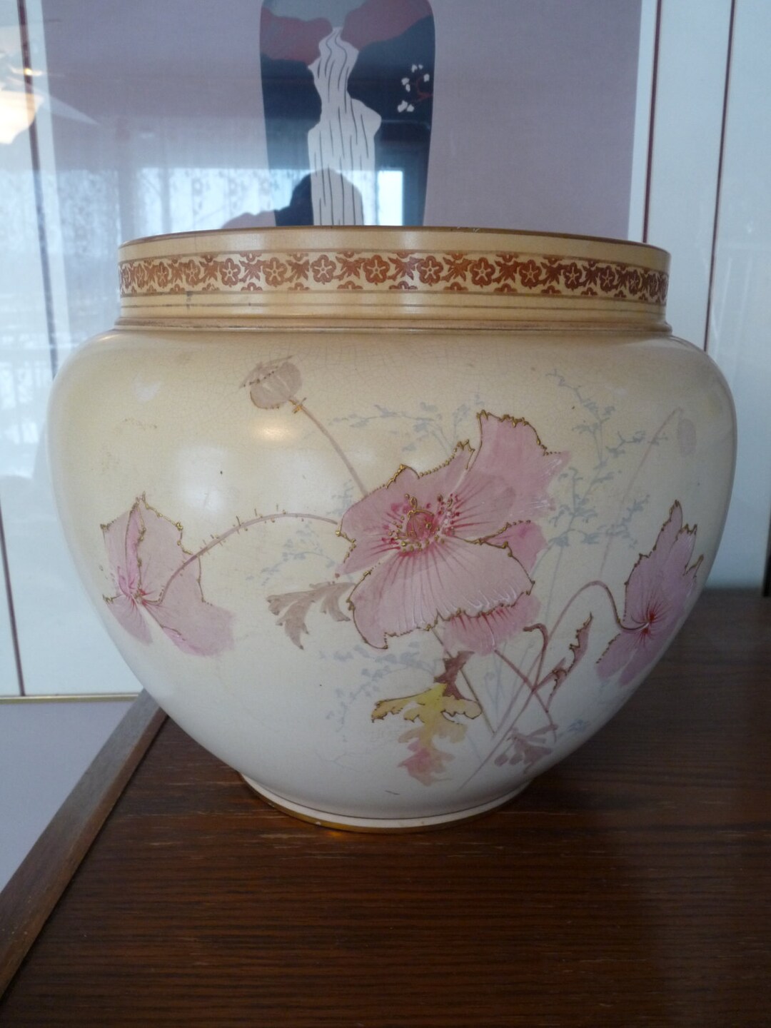 19c DOULTON BURSLEM Pottery Large Cache Pot JARDINIERE With Pink ...