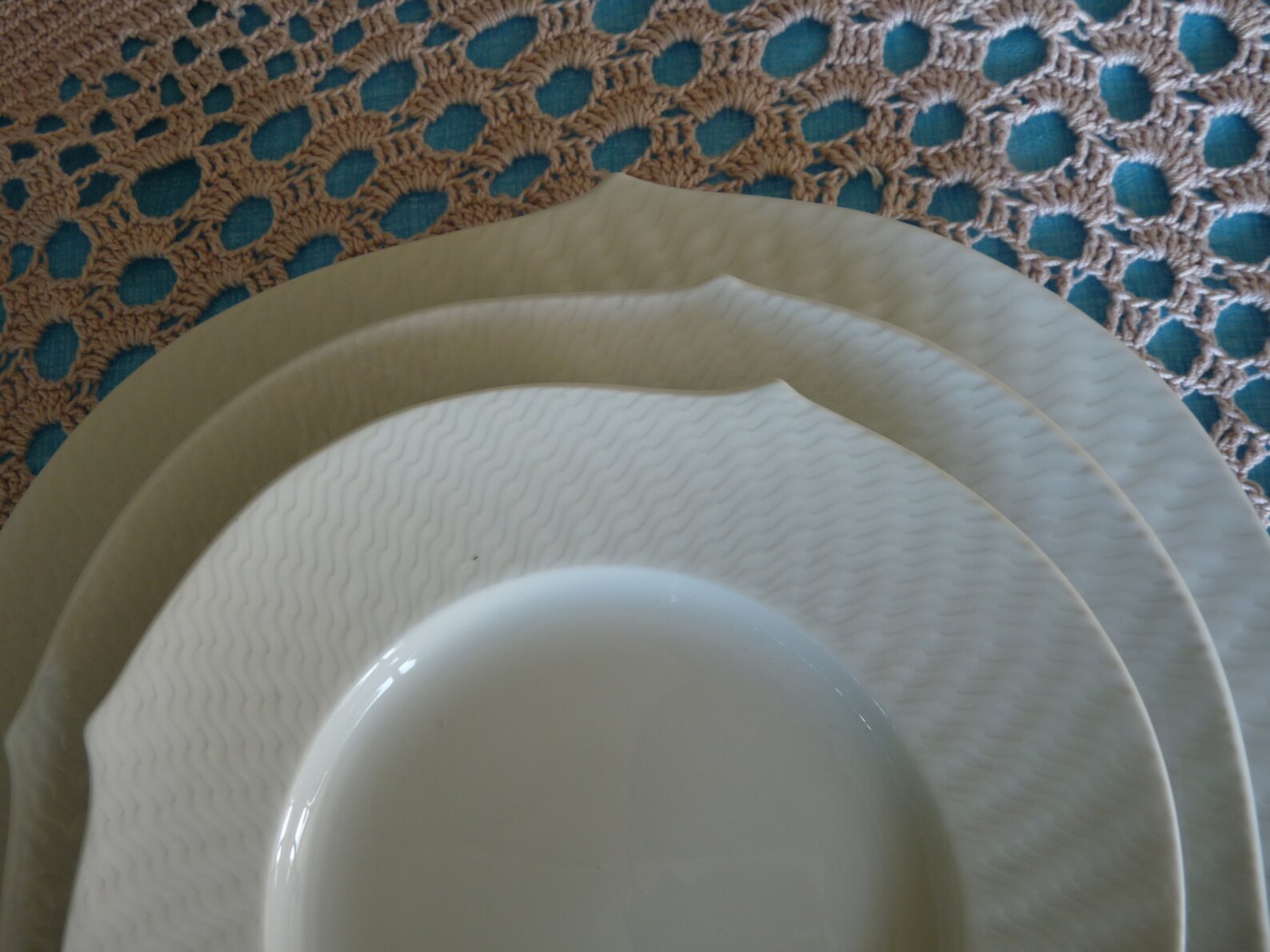 Meissen Germany Signed Weifs wave White Shape Waves Relief ONE 6pc ...