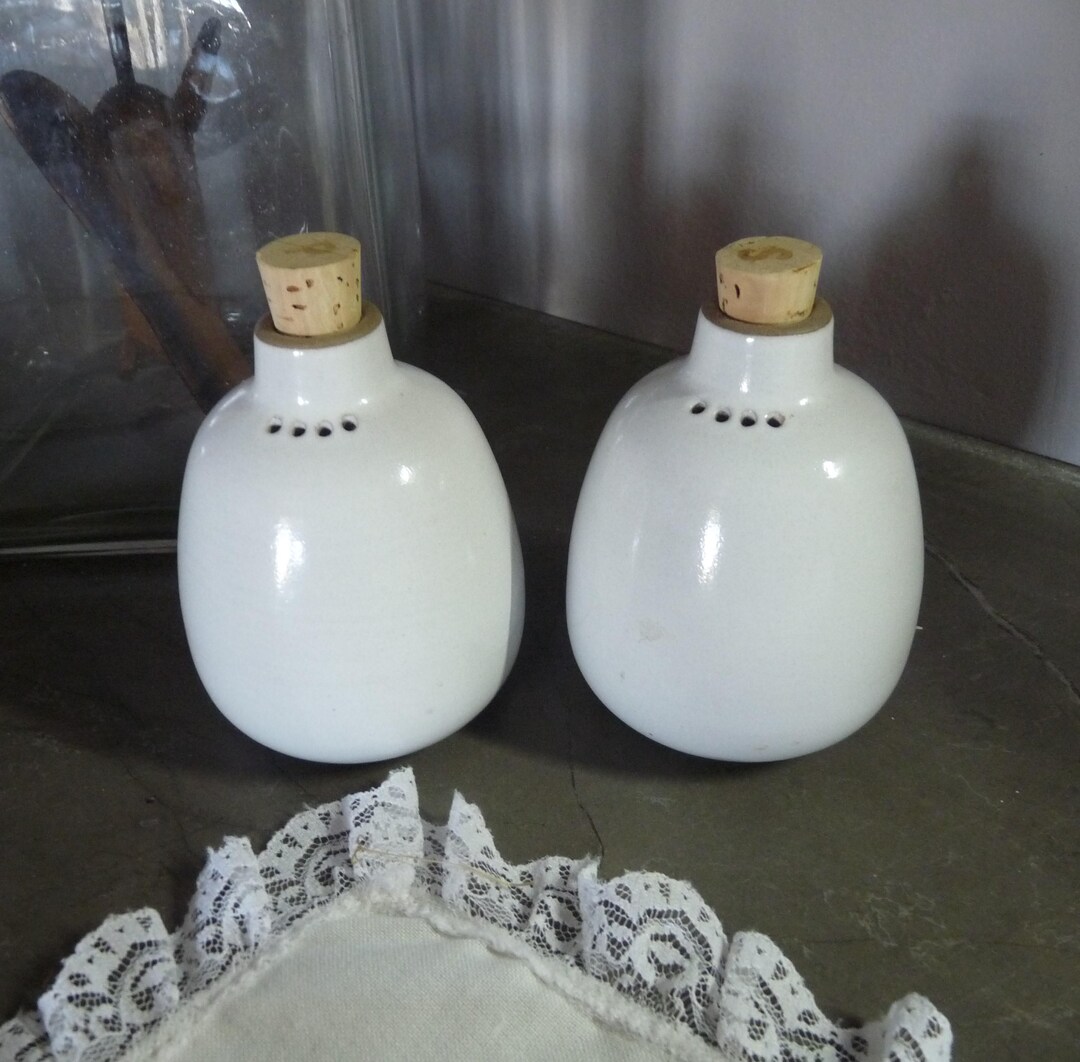 Edith Heath MCM White Ceramic Salt & Pepper Shakers With Cork Tops in ...