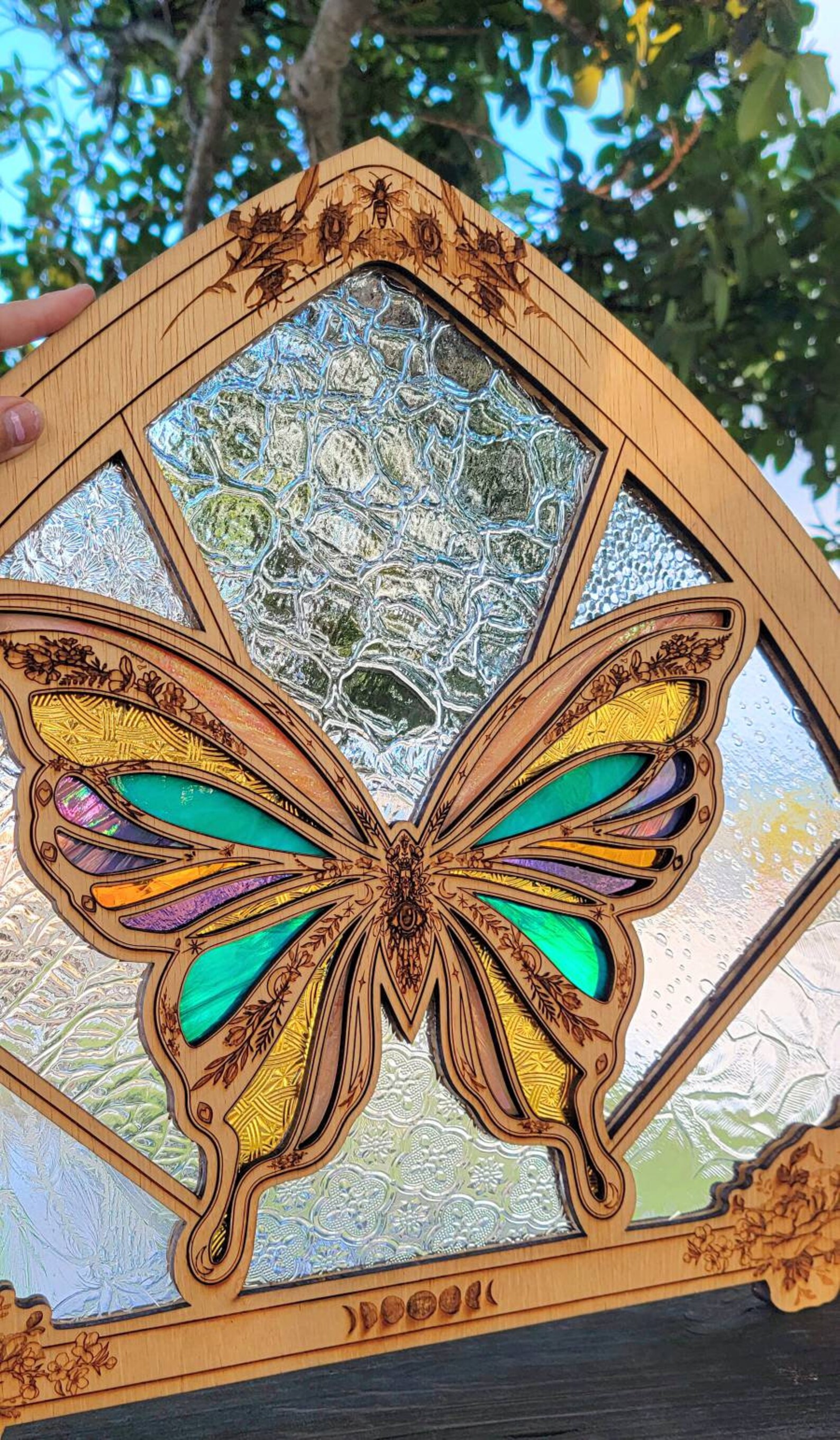 Whimsical Butterfly Stained Glass Window Botanicals | Etsy