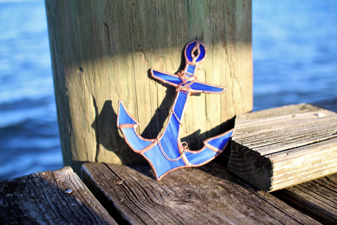 The Glass Anchor, Stained Glass Anchor, Anchor, Boho, Decor, Nautical ...