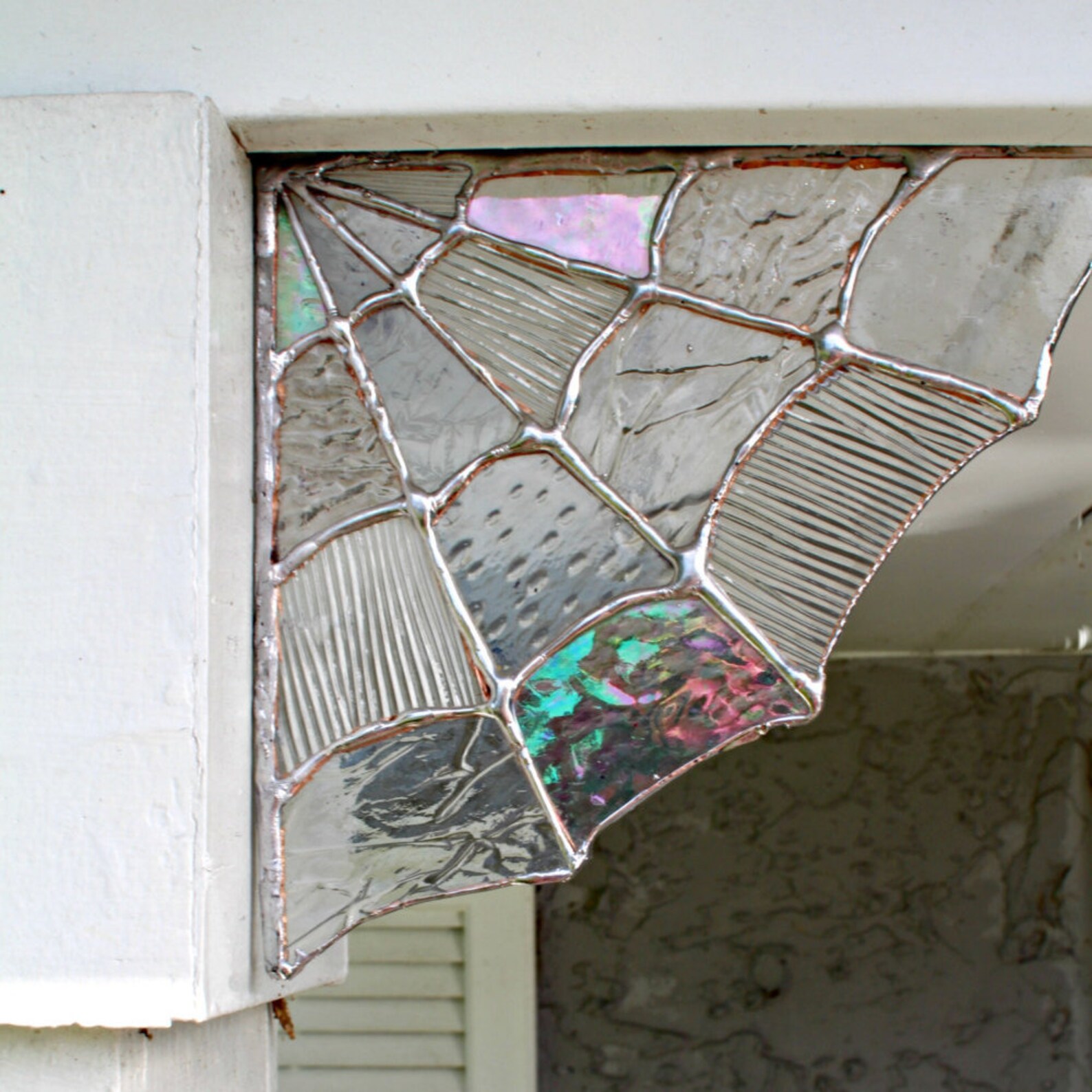 Stained Glass Spider Web Cornerhome Decor Garden Etsy