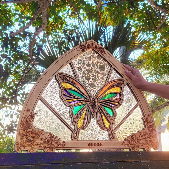 Whimsical Butterfly Stained Glass Window Botanicals | Etsy