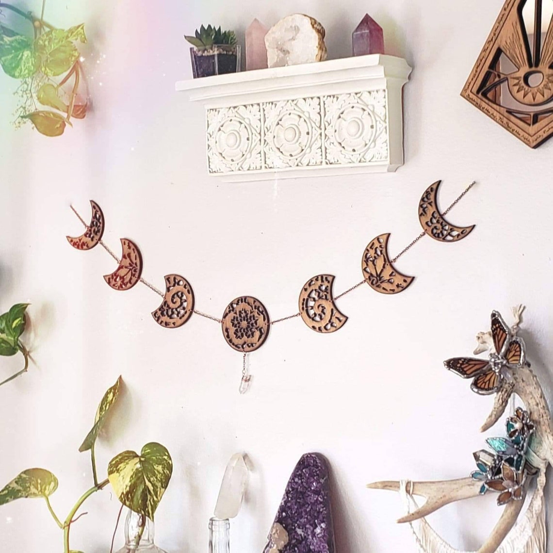 Lacey Wooden Moon Garland Moonphase Moon Cycles Bohemian - Etsy