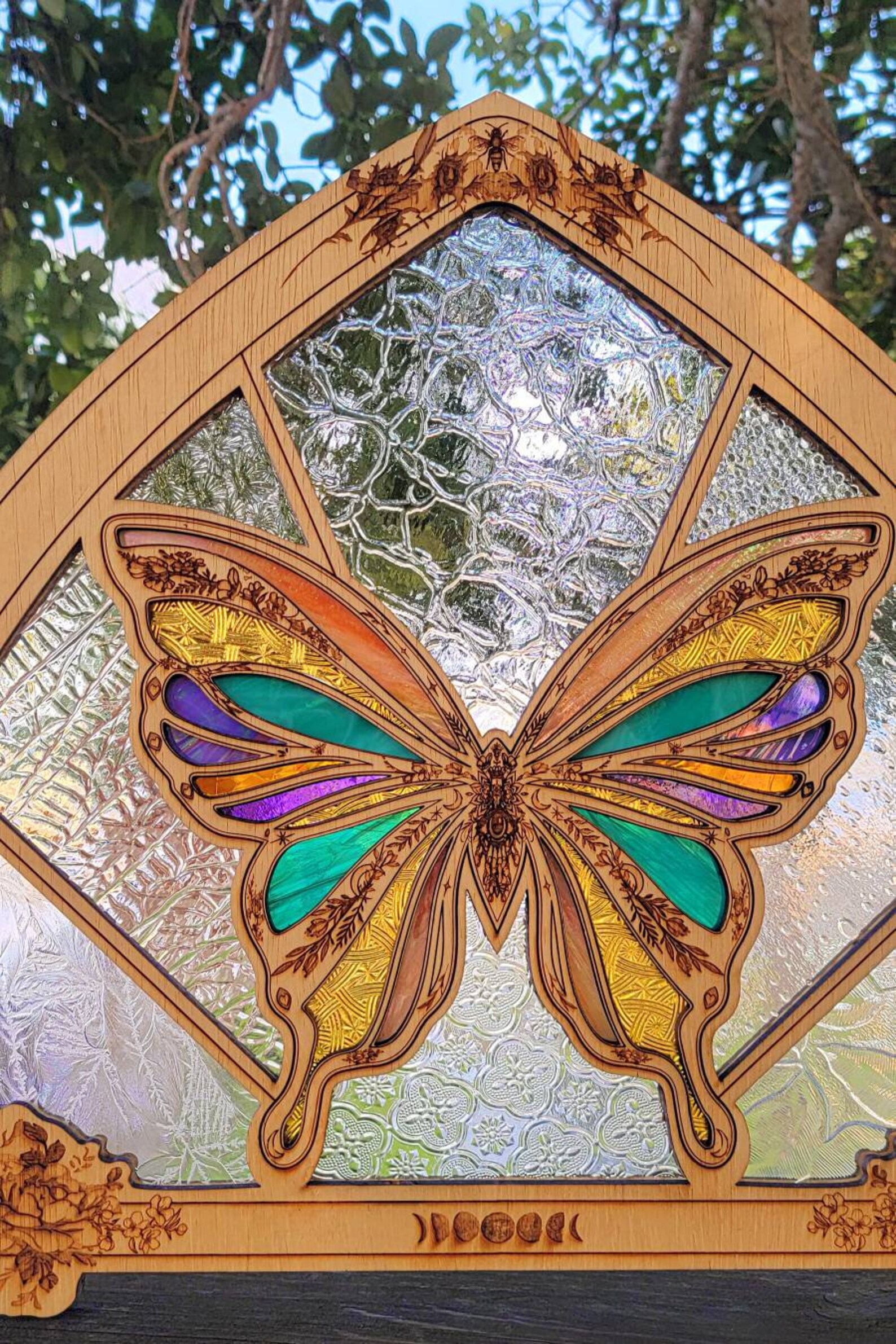 Whimsical Butterfly Stained Glass Window Botanicals | Etsy