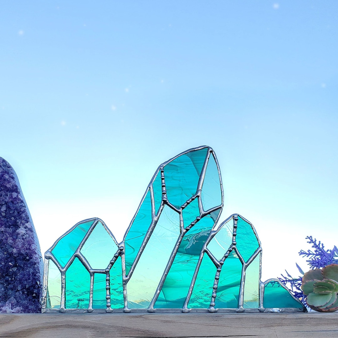 Turquoise Teal Glass Crystal Corner, Stained Glass, Crystal, Corner ...