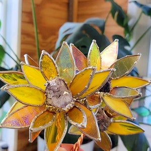 The Crystal AMETHYST Sunflower Stained Glass Flower - Etsy
