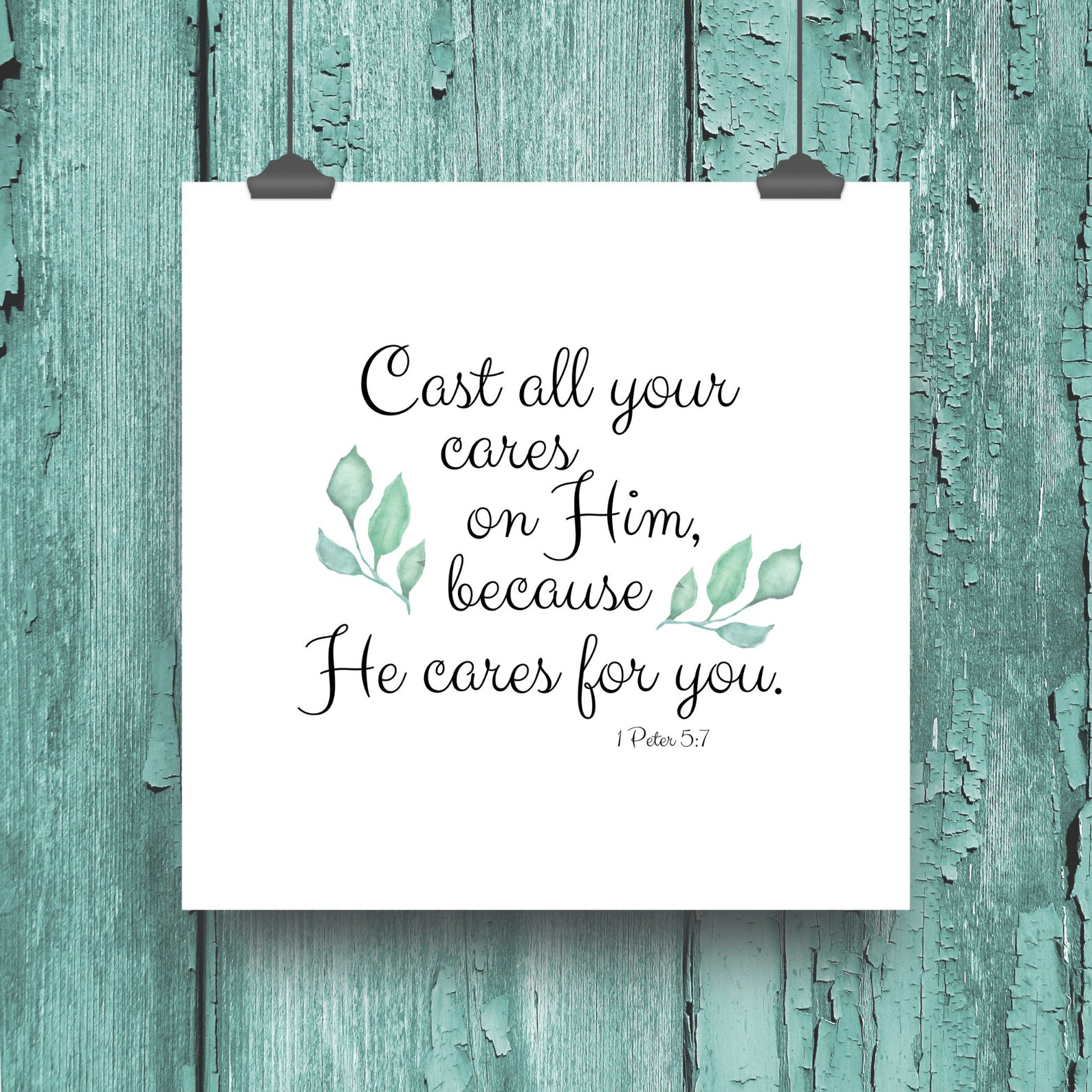 Cast All Your Cares, 1 Peter 5 7, Scripture Print, Nursery Wall Art ...
