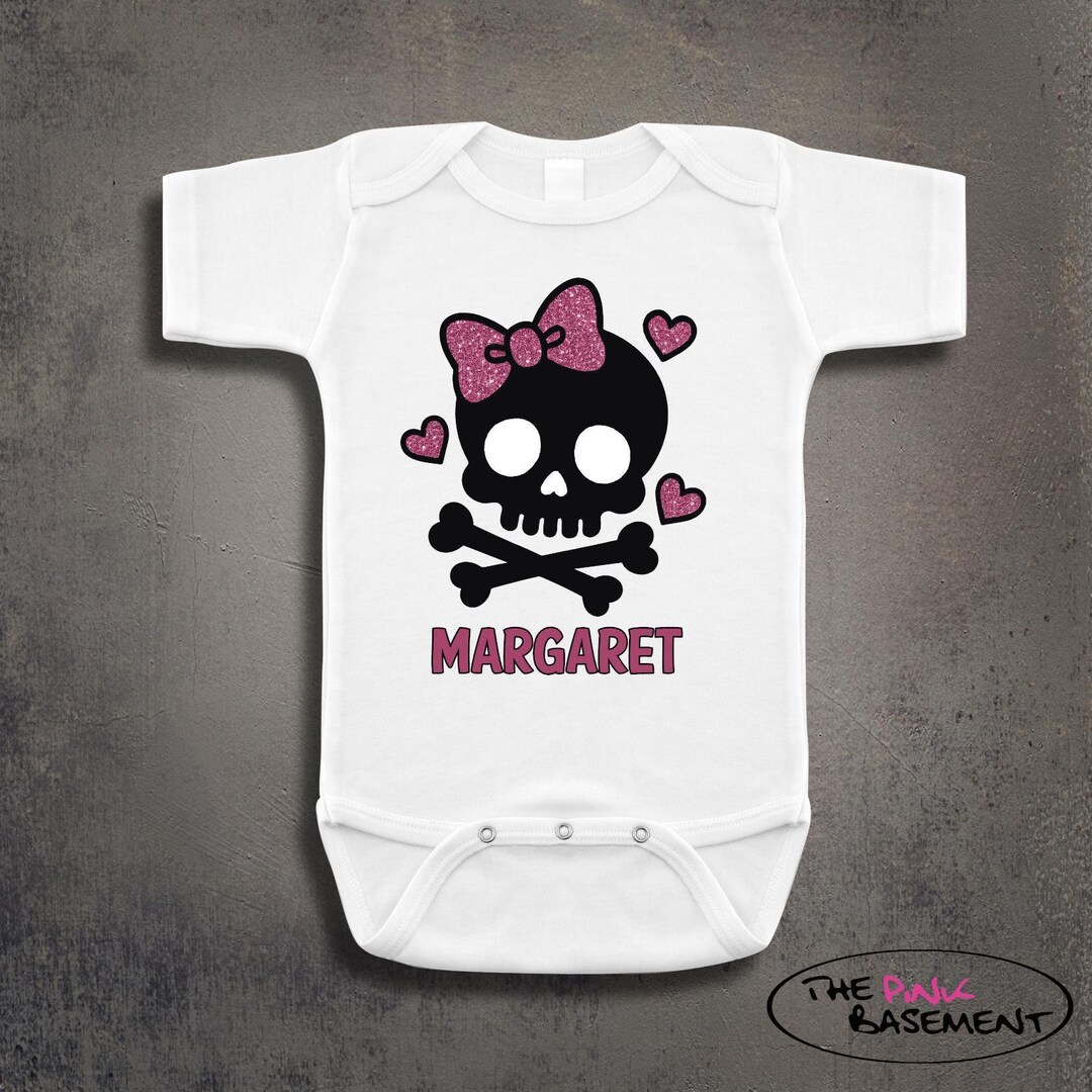 Personalized Pink Skull Bow Baby Onesie: Goth Infant Outfit - Etsy