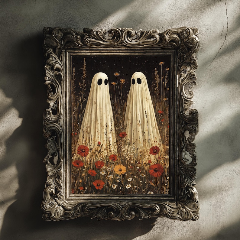 Botanical Ghost Wall Art Print,spooky Floral Home Wall Decor,halloween ...