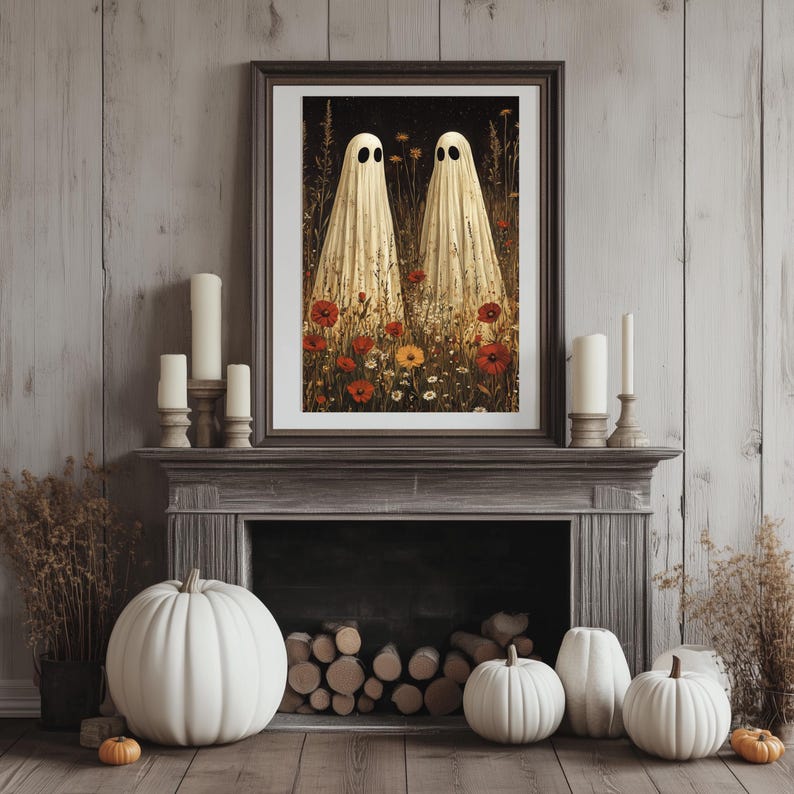 Botanical Ghost Wall Art Print,spooky Floral Home Wall Decor,halloween ...
