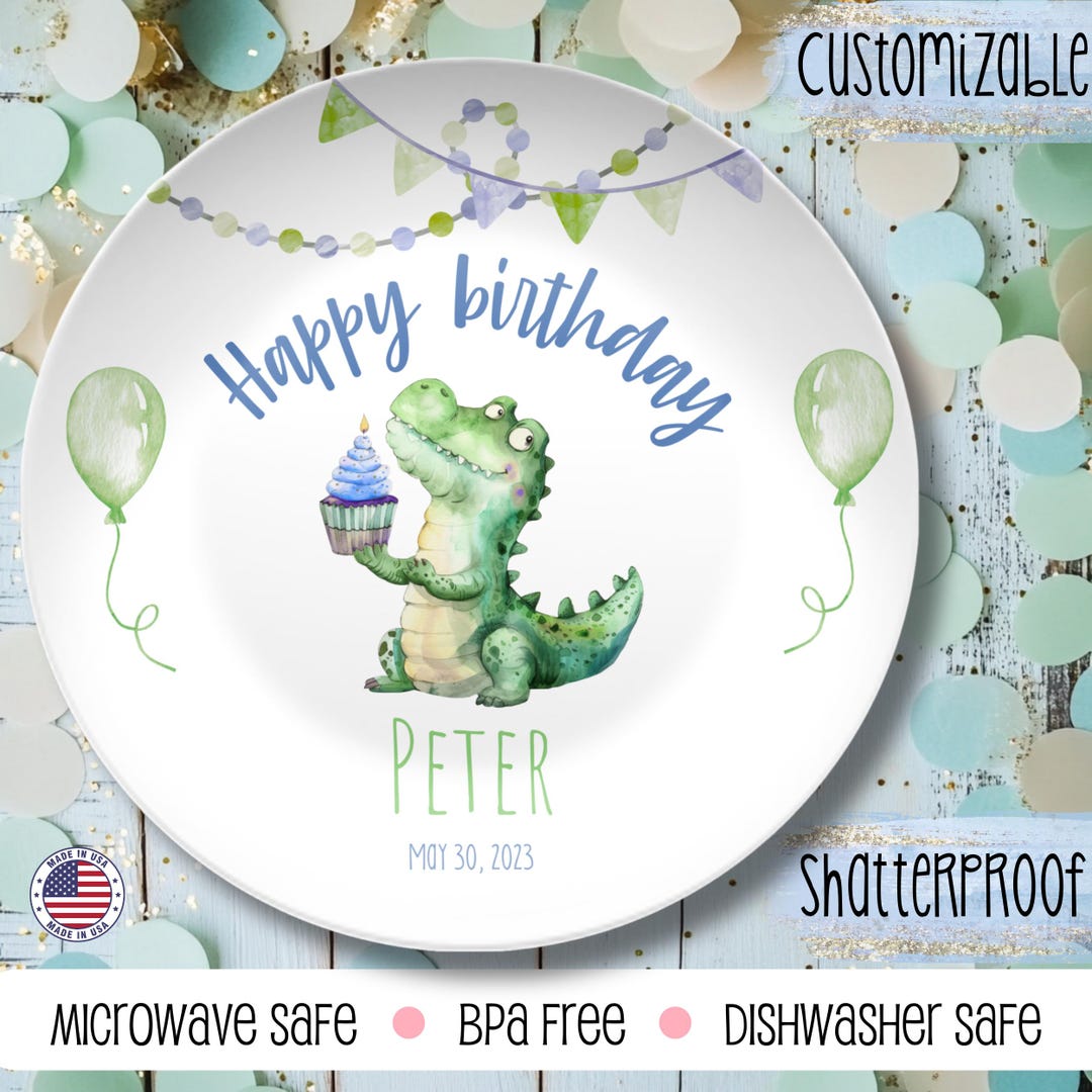 Dinosaur Plate for Kid, Personalized Birthday Plate, Happy Birthday ...