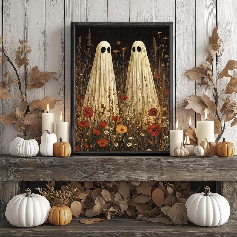 Botanical Ghost Wall Art Print,spooky Floral Home Wall Decor,halloween ...