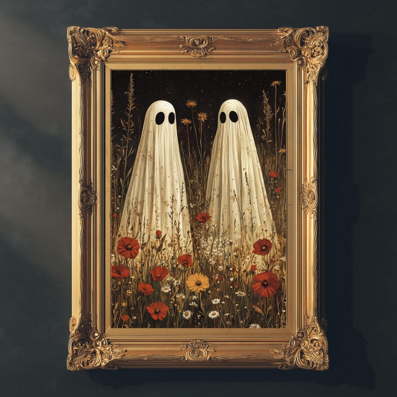 Botanical Ghost Wall Art Print,spooky Floral Home Wall Decor,halloween ...