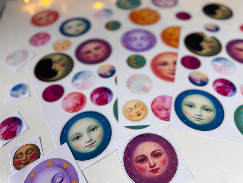 Moon Face Stickers and Planets, Whimsigoth Witchy Gift Lunar Art ...