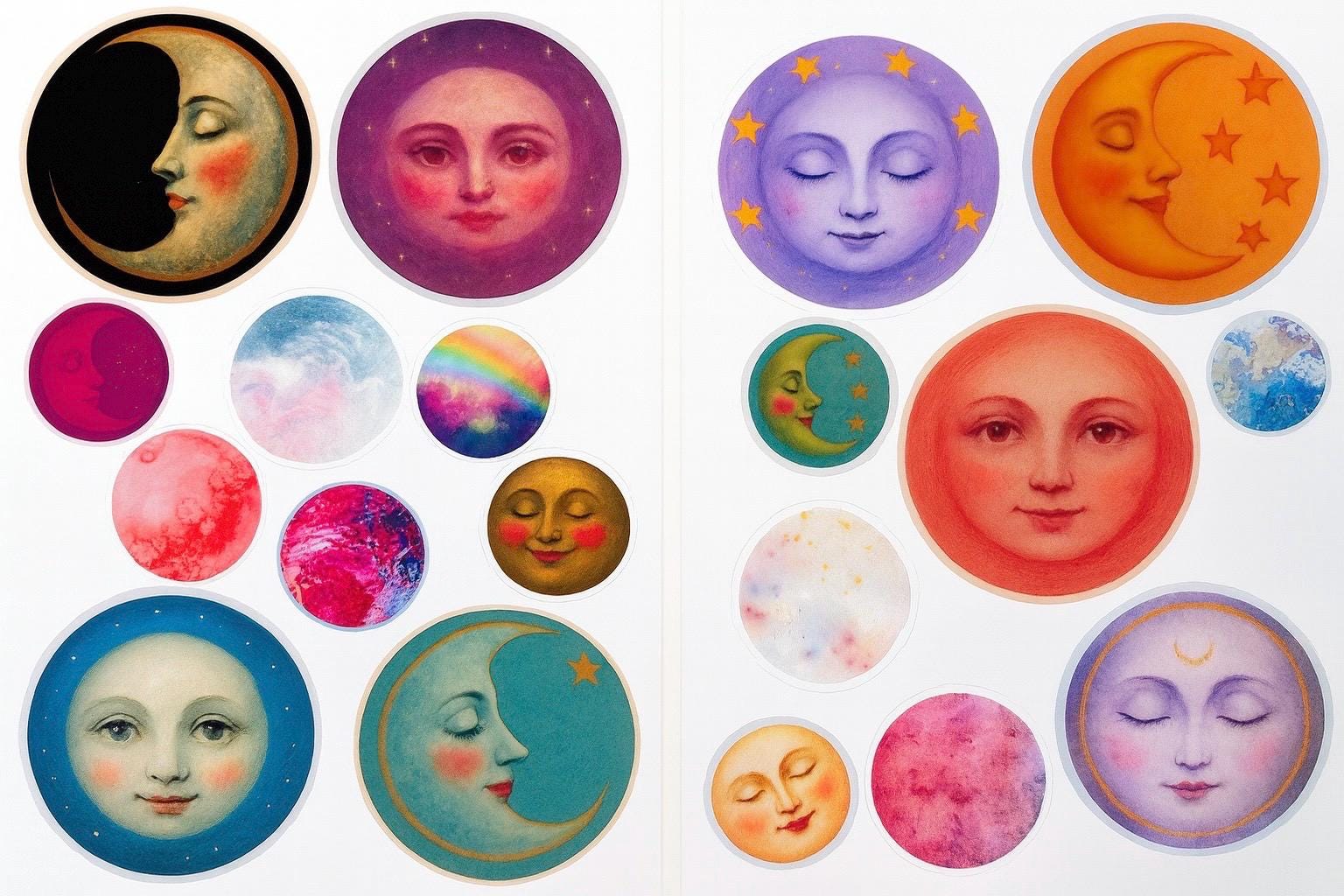 Moon Face Stickers and Planets, Whimsigoth Witchy Gift Lunar Art ...