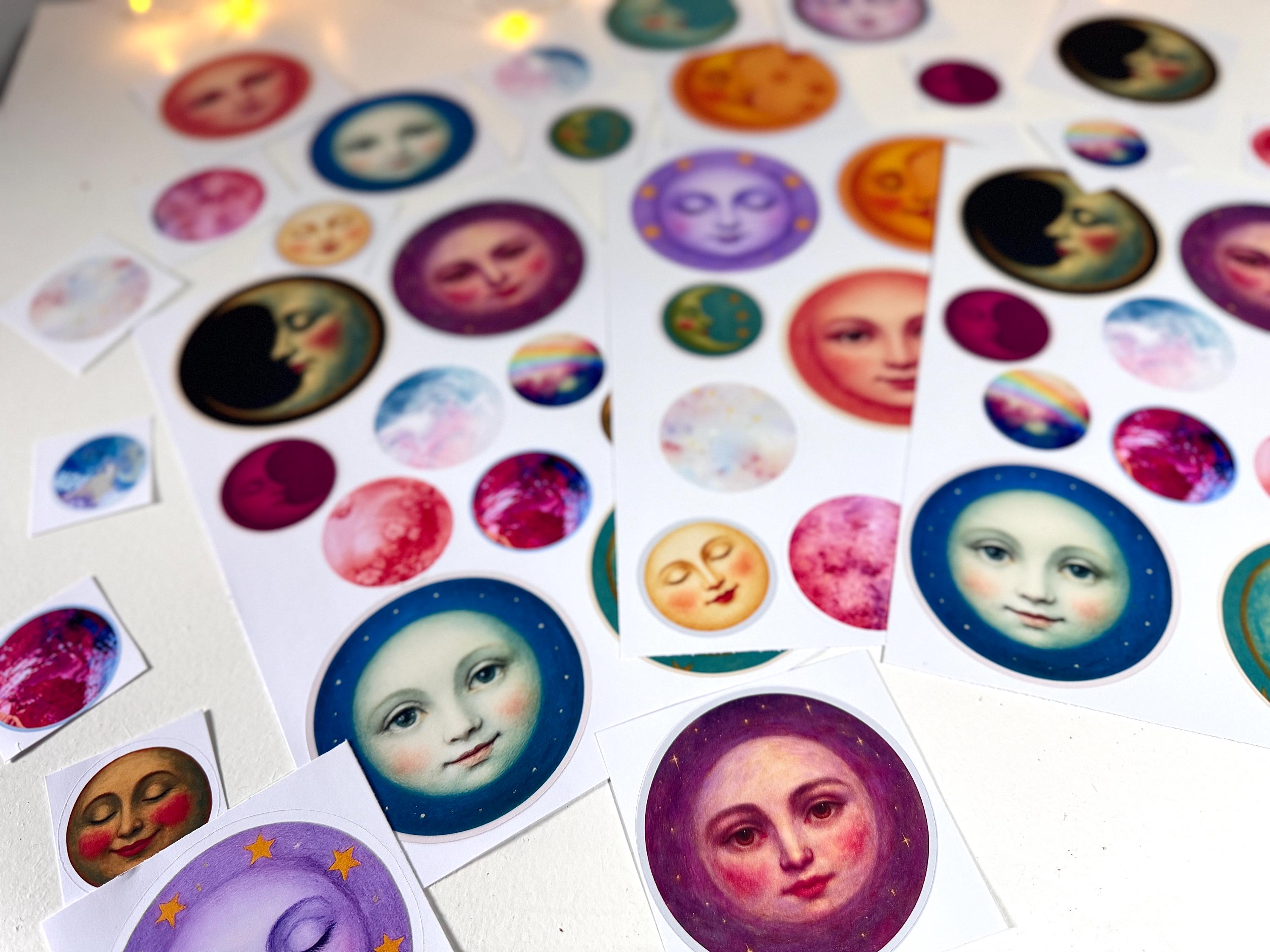 Moon Face Stickers and Planets, Whimsigoth Witchy Gift Lunar Art ...