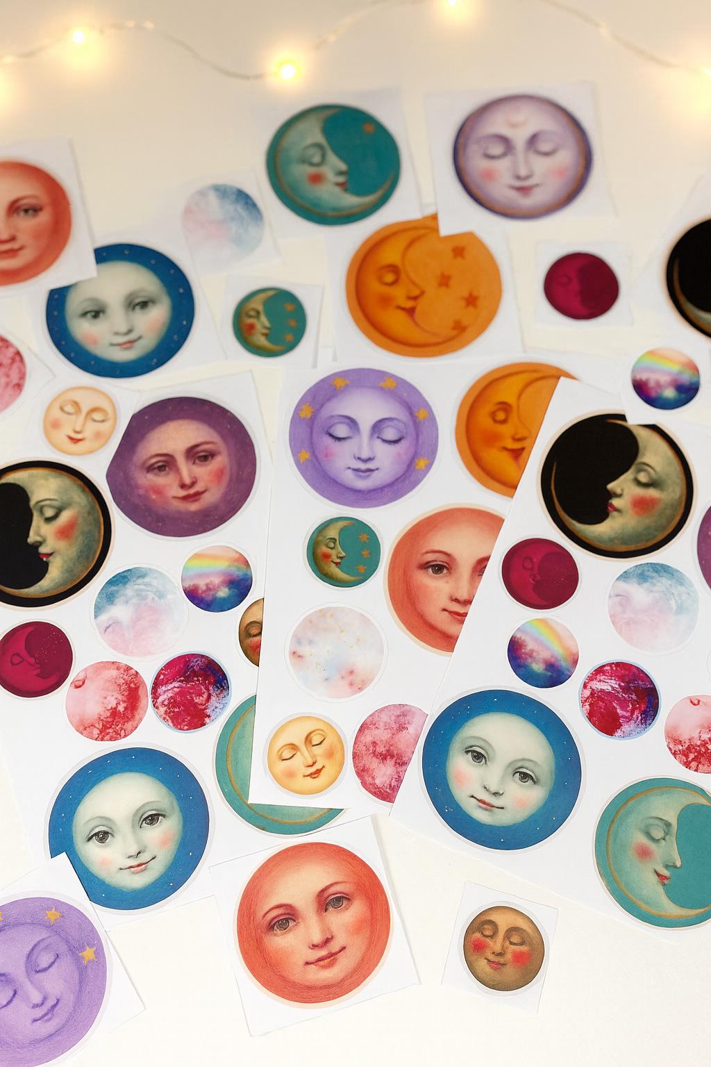 Moon Face Stickers and Planets, Whimsigoth Witchy Gift Lunar Art ...