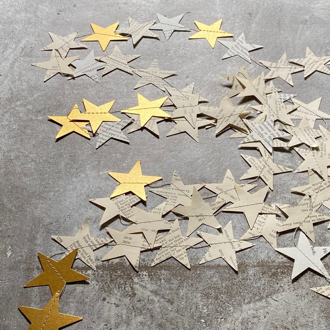 Vintage Star Garland | Gold and Book Page Paper Sustainable Decor ...
