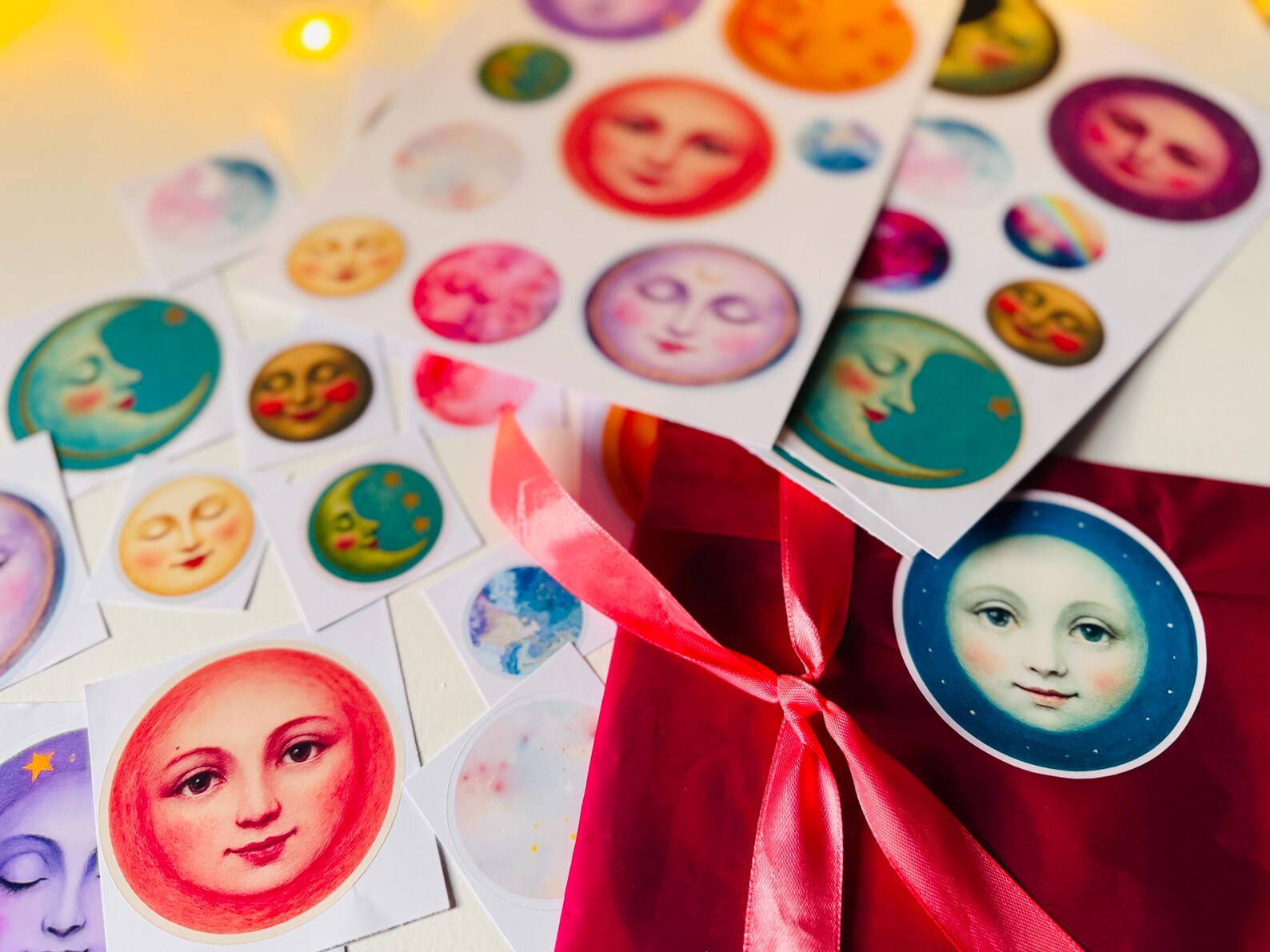 Moon Face Stickers and Planets, Whimsigoth Witchy Gift Lunar Art ...